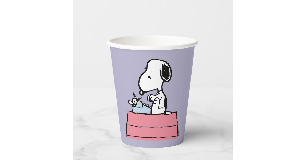 Peanuts | Snoopy at the Typewriter Paper Cups | Zazzle