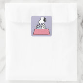 Peanuts | Snoopy at the Typewriter Square Sticker | Zazzle