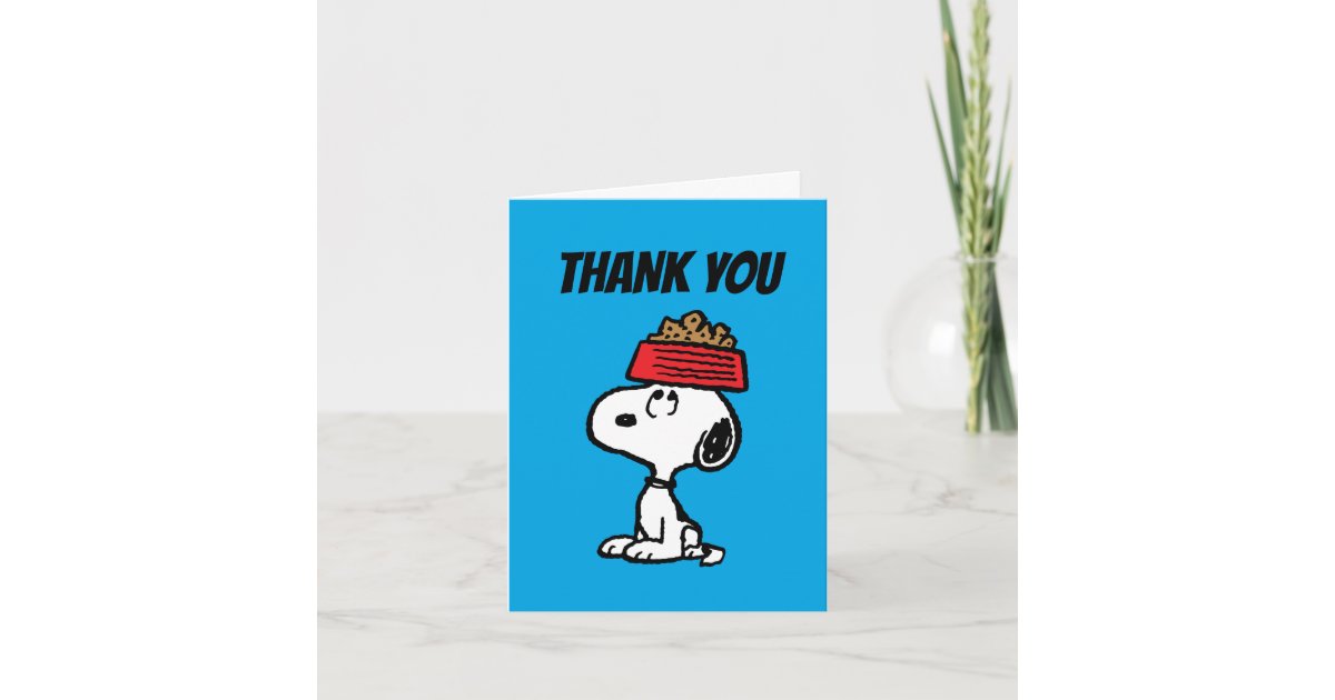 Peanuts | Snoopy Balancing His Dog Dish Thank You Card | Zazzle