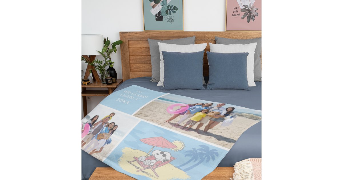 Peanuts | Snoopy Beach Chair | Add Name & Photos Fleece Blanket | Zazzle