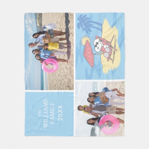 Peanuts | Snoopy Beach Chair | Add Name & Photos Fleece Blanket | Zazzle