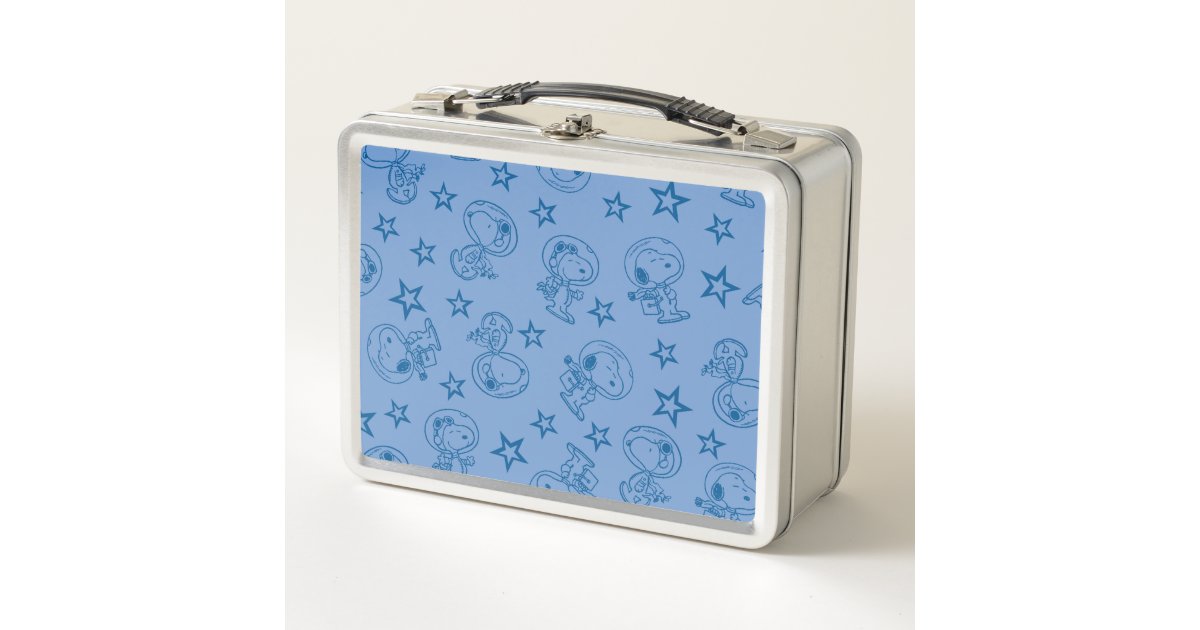Peanuts | Snoopy Blue Space Astronaut Pattern Metal Lunch Box | Zazzle