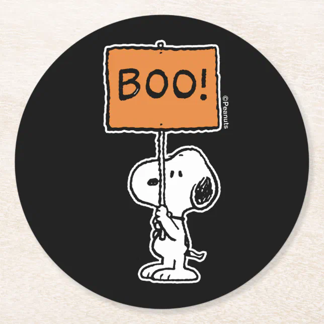 Peanuts | Snoopy Boo! Round Paper Coaster | Zazzle