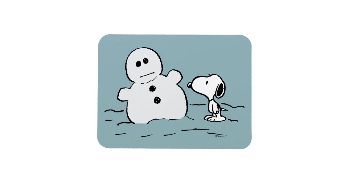 Peanuts | Snoopy Builds A Snowman Magnet | Zazzle