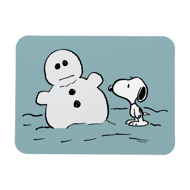 Peanuts | Snoopy Builds A Snowman Magnet | Zazzle