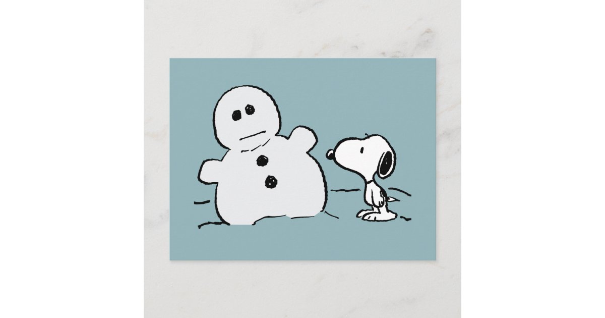 Peanuts | Snoopy Builds A Snowman Postcard | Zazzle