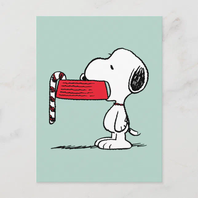Peanuts | Snoopy Candy Cane Food Dish Holiday Postcard | Zazzle