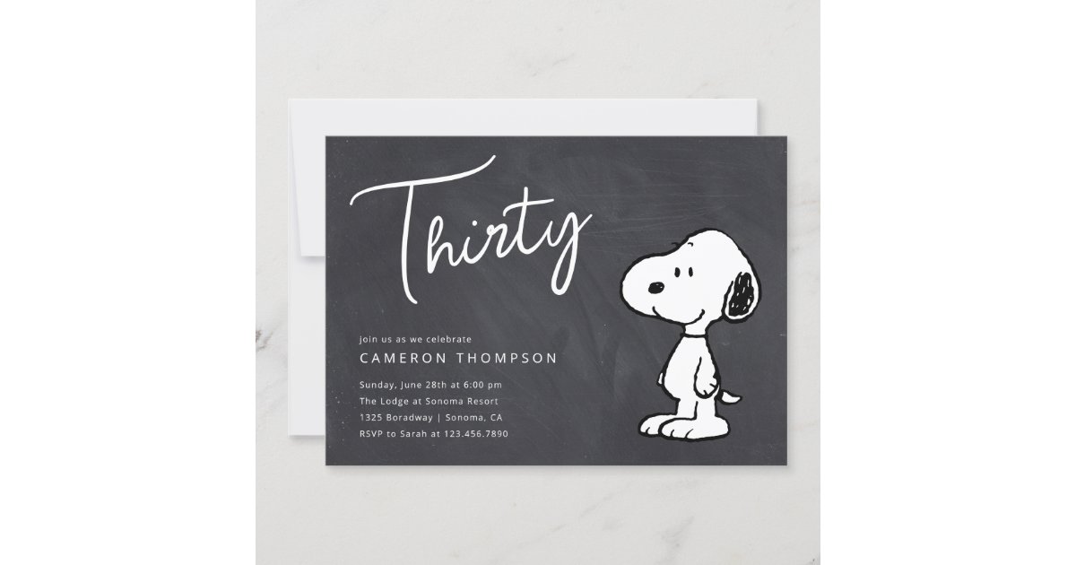Peanuts Snoopy - Chalkboard 30th Birthday Invitation | Zazzle