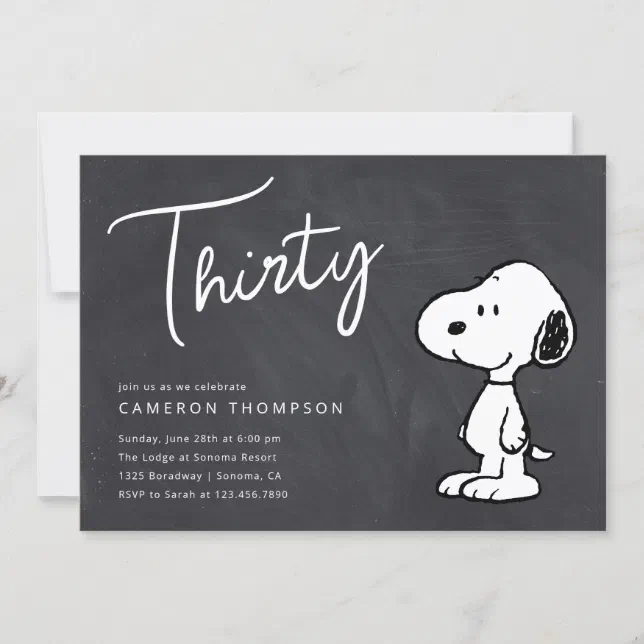Peanuts Snoopy - Chalkboard 30th Birthday Invitation | Zazzle