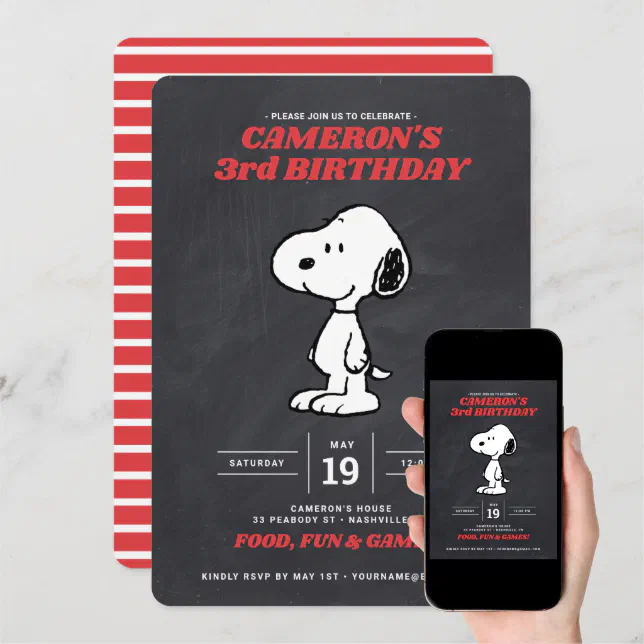 Peanuts Snoopy - Chalkboard Birthday Invitation | Zazzle