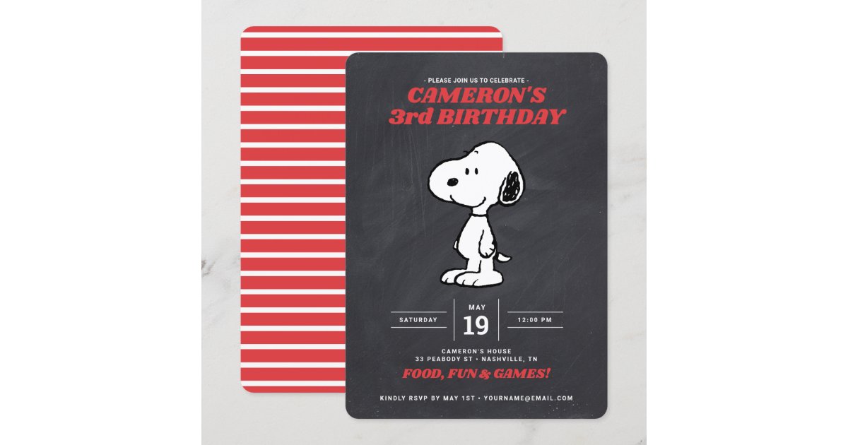Peanuts Snoopy - Chalkboard Birthday Invitation | Zazzle