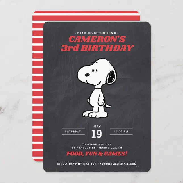 Peanuts Snoopy - Chalkboard Birthday Invitation | Zazzle