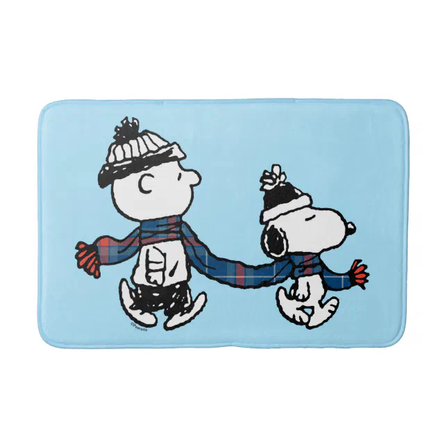 Peanuts | Snoopy & Charlie Brown Winter Scarf Bath Mat | Zazzle