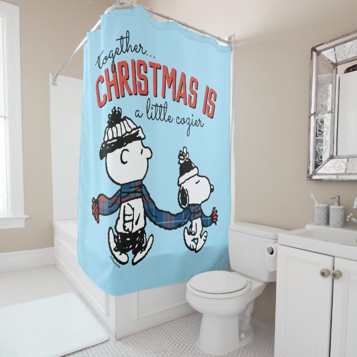 Peanuts | Snoopy & Charlie Brown Winter Scarf Shower Curtain | Zazzle.com