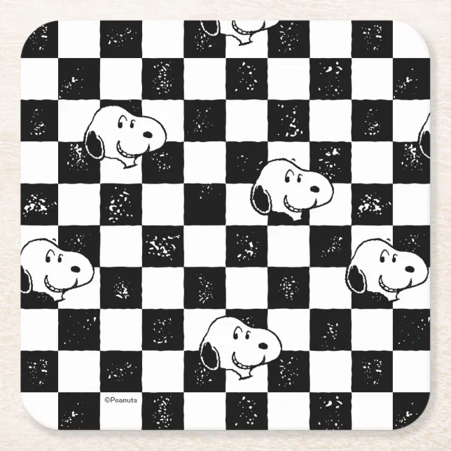 Peanuts | Snoopy Checkered Flag Square Paper Coaster | Zazzle