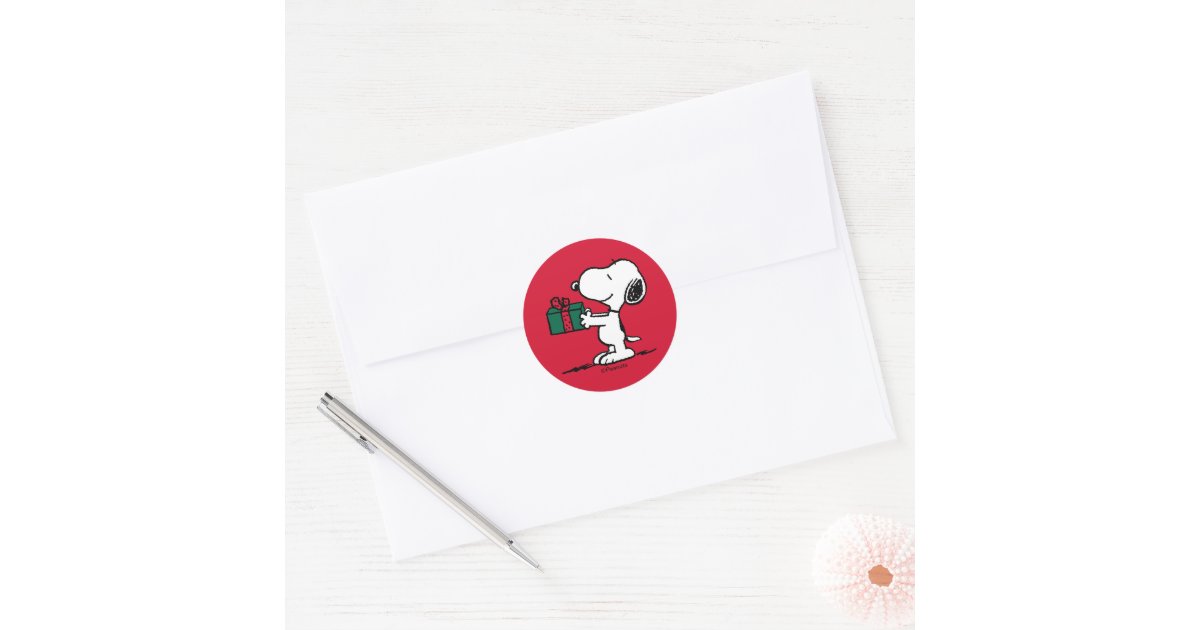 Peanuts | Snoopy Christmas Gift Giver Classic Round Sticker | Zazzle