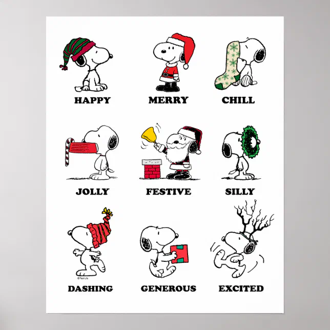 Peanuts | Snoopy Christmas Holiday Moods Poster | Zazzle
