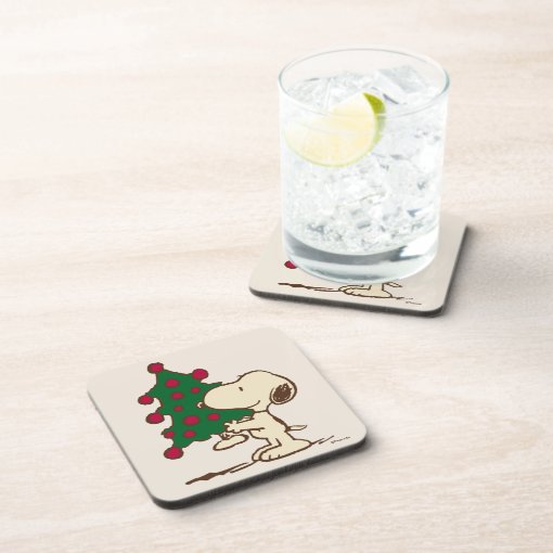 Peanuts | Snoopy Christmas Tree Beverage Coaster | Zazzle
