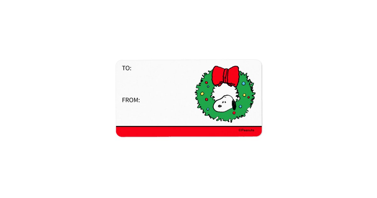 Peanuts | Snoopy Christmas Wreath & Bow Gift Tag | Zazzle