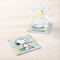 Peanuts | Snoopy Comic Pattern Square Paper Coaster | Zazzle