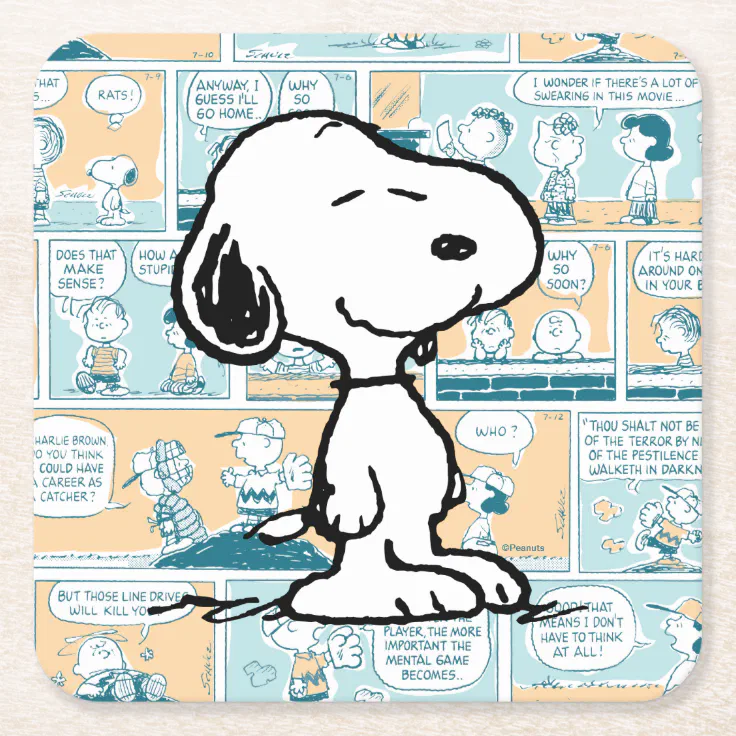 Peanuts | Snoopy Comic Pattern Square Paper Coaster | Zazzle