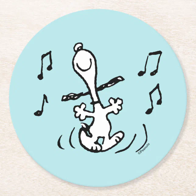 Peanuts | Snoopy Dancing Round Paper Coaster | Zazzle