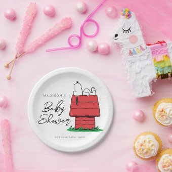 Peanuts Snoopy Dog House | Baby Shower Paper Plates | Zazzle
