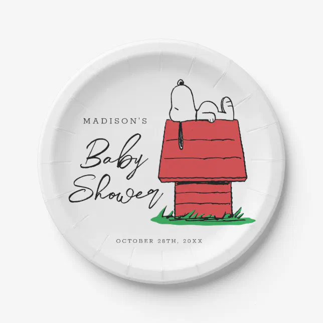 Peanuts Snoopy Dog House | Baby Shower Paper Plates | Zazzle