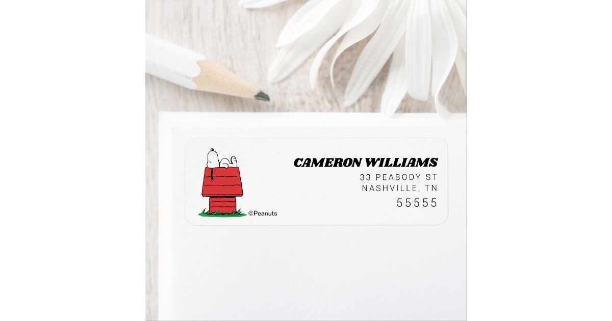 Peanuts Snoopy Dog House Birthday Label | Zazzle