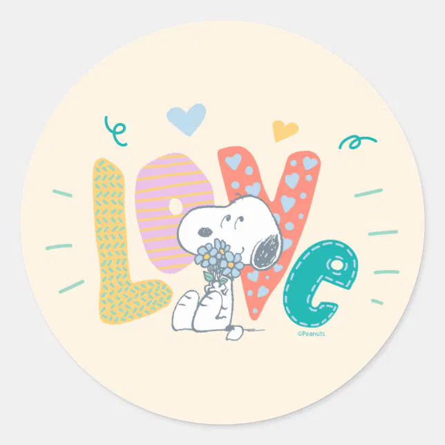 Peanuts | Snoopy Flower Love Classic Round Sticker | Zazzle