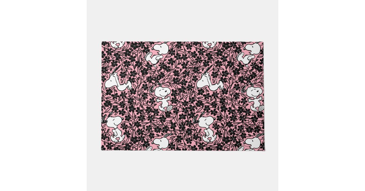 Peanuts | Snoopy Flower Vine Pattern Doormat | Zazzle