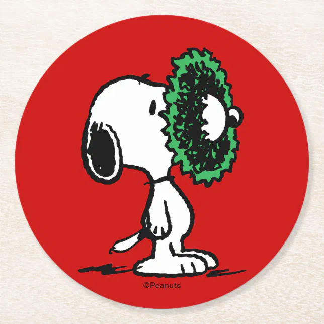 Peanuts | Snoopy for the Holidays Round Paper Coaster | Zazzle