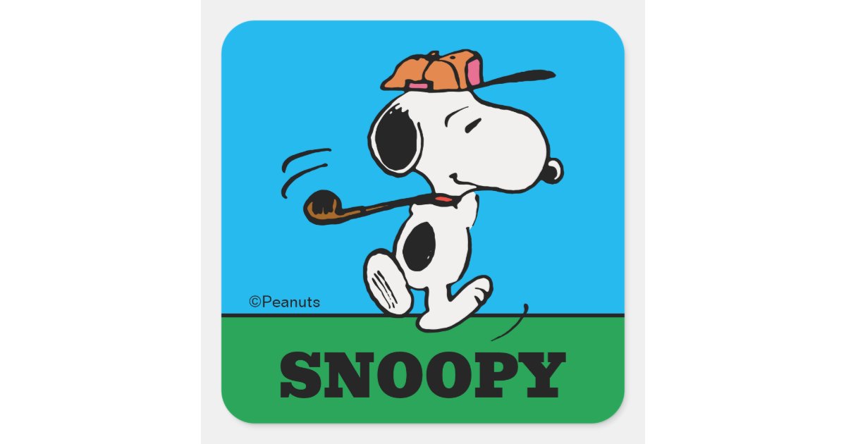 Peanuts | Snoopy Golf Swing Square Sticker | Zazzle