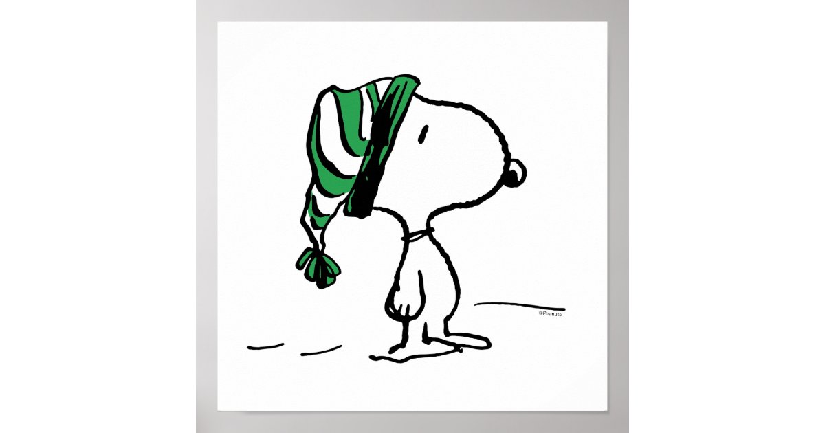 Peanuts | Snoopy Green Snow Cap Poster | Zazzle