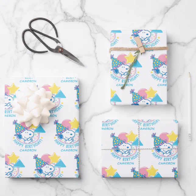 PEANUTS | Snoopy Happy Birthday Balloons Wrapping Paper Sheets | Zazzle