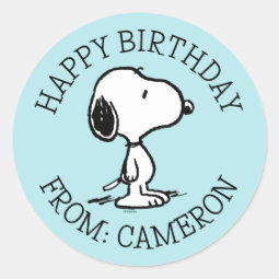 Peanuts | Snoopy | Happy Birthday Classic Round Sticker | Zazzle
