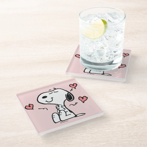 Peanuts | Snoopy Hearts Glass Coaster | Zazzle