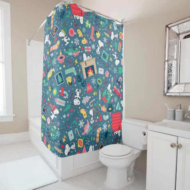 Peanuts | Snoopy Holiday Pattern Shower Curtain | Zazzle