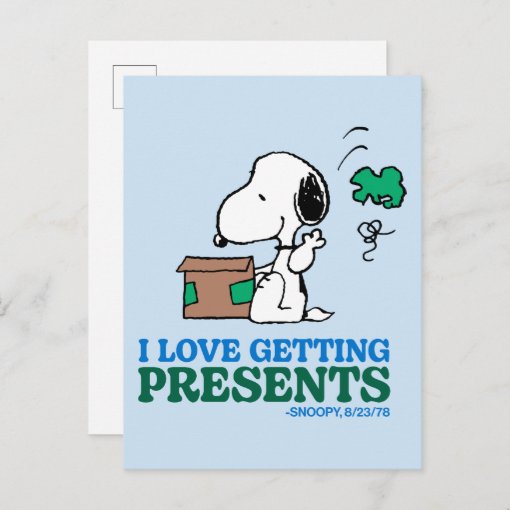 Peanuts | Snoopy I Love Getting Presents Postcard | Zazzle