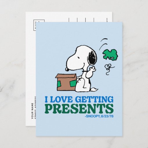Peanuts | Snoopy I Love Getting Presents Postcard | Zazzle