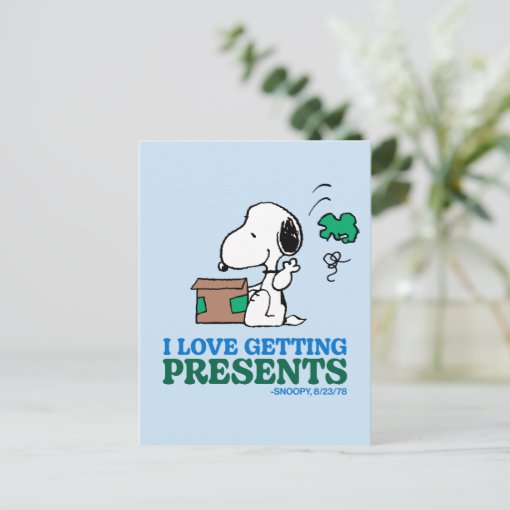 Peanuts | Snoopy I Love Getting Presents Postcard | Zazzle