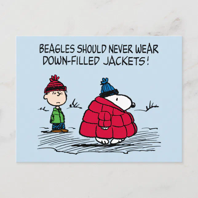 Peanuts | Snoopy & Linus Down Filled Jacket Postcard | Zazzle