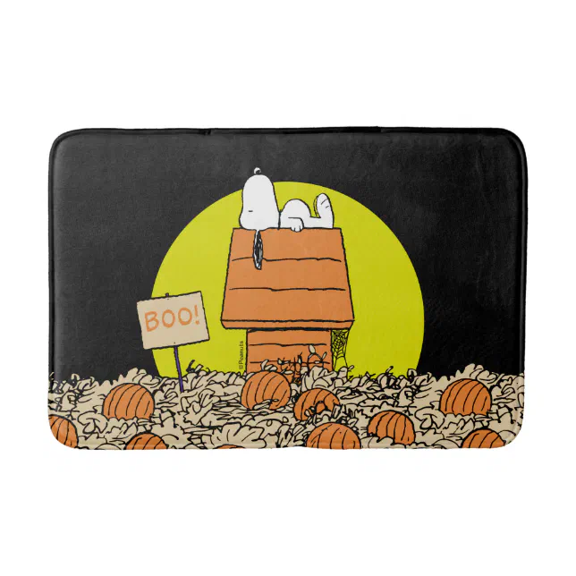 Peanuts | Snoopy Napping in the Pumpkin Patch Bath Mat | Zazzle