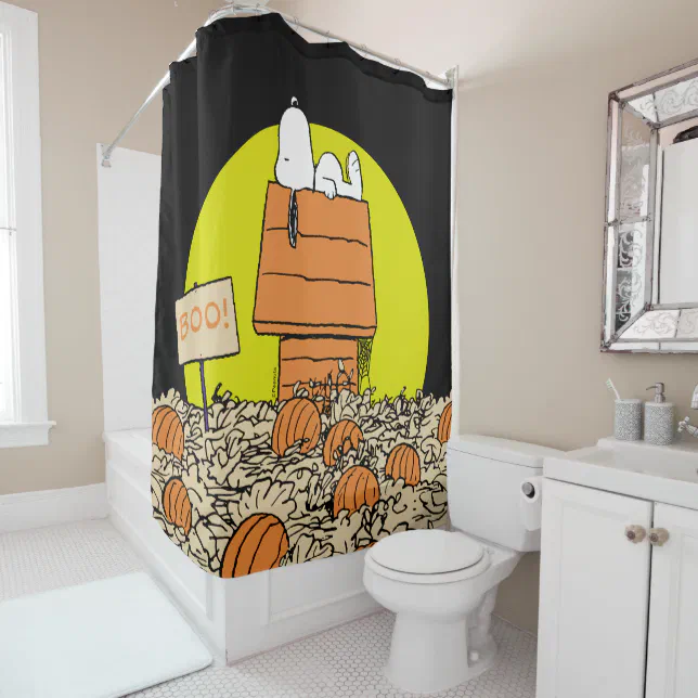 Peanuts | Snoopy Napping in the Pumpkin Patch Shower Curtain | Zazzle