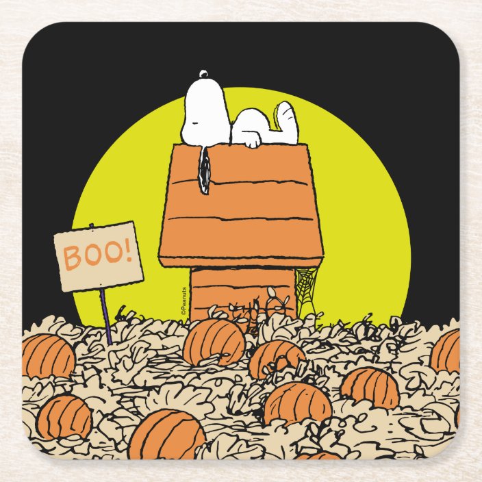 Peanuts | Snoopy Napping in the Pumpkin Patch Square Paper Coaster ...