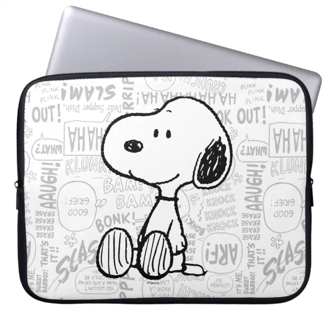 PEANUTS | Snoopy on Black White Comics 2 Laptop Sleeve | Zazzle