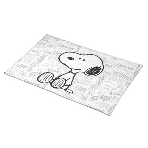 PEANUTS | Snoopy on Black White Comics Cloth Placemat | Zazzle