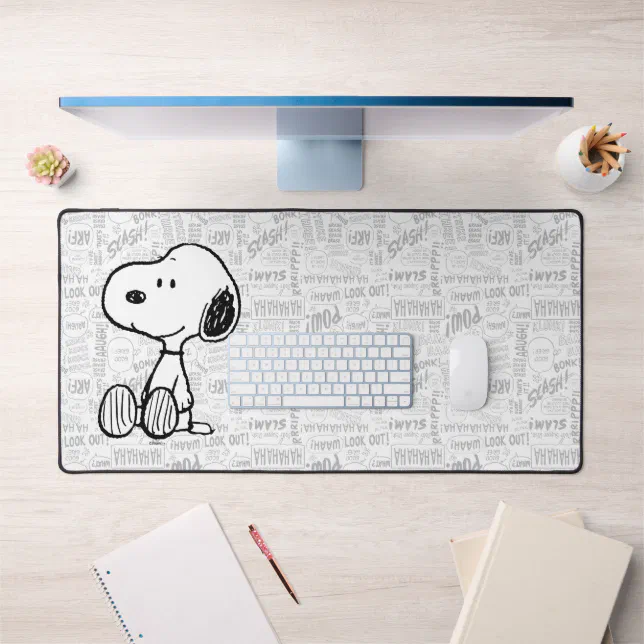 PEANUTS | Snoopy on Black White Comics Desk Mat | Zazzle