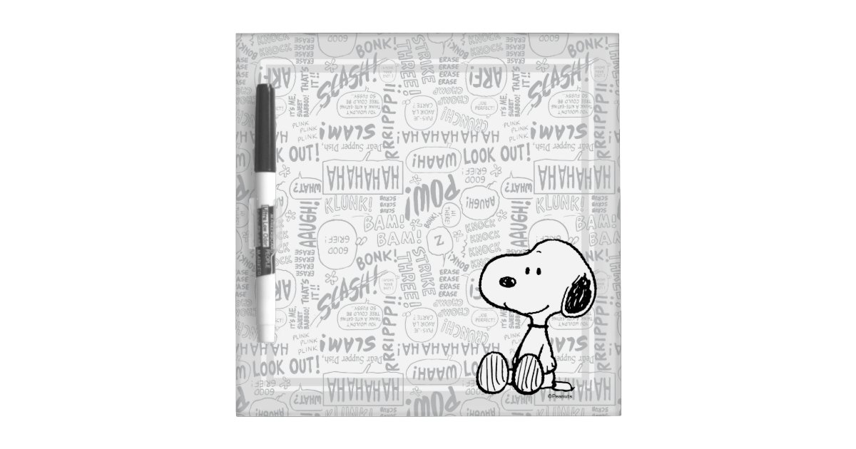 PEANUTS | Snoopy on Black White Comics Dry Erase Board | Zazzle