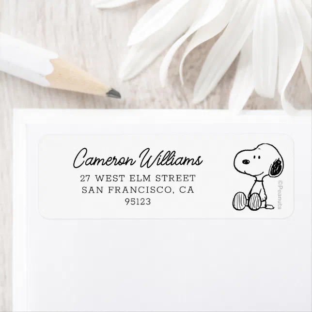 PEANUTS | Snoopy on Black White Comics Label | Zazzle